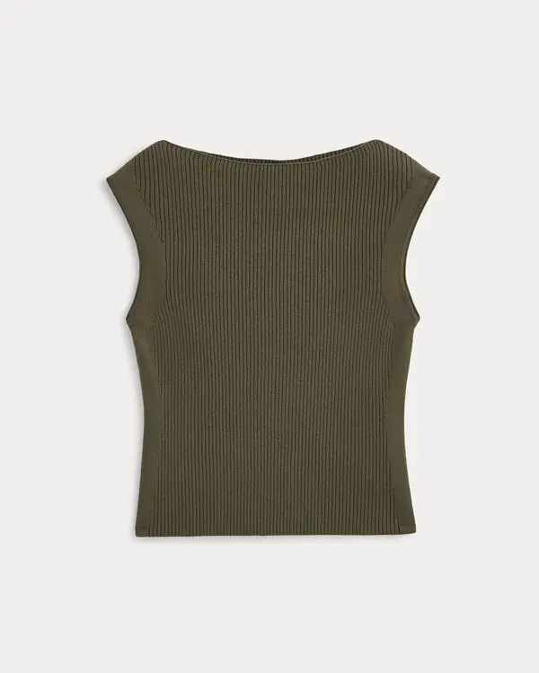 Everlane Boat-neck Ribbed Knit Top - Olive Night