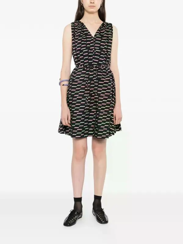 JNBY Printed A-line V-neck Sleeveless Belted Dress