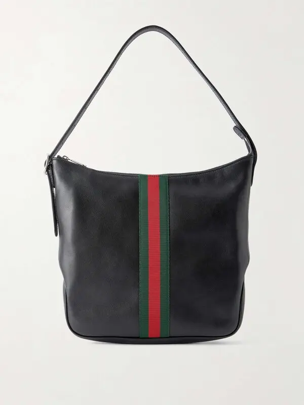 Gucci Lunetta Webbing-trimmed Leather Tote Bag - Black