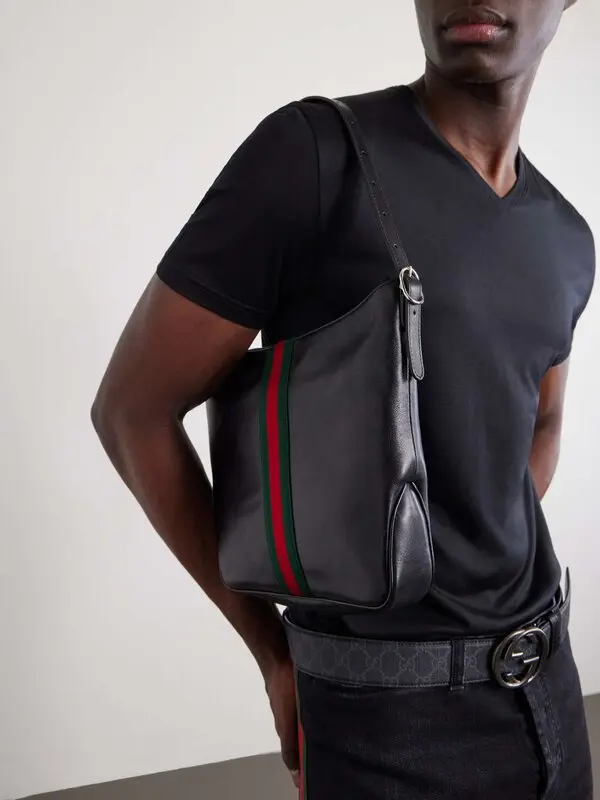 Gucci Lunetta Webbing-trimmed Leather Tote Bag
