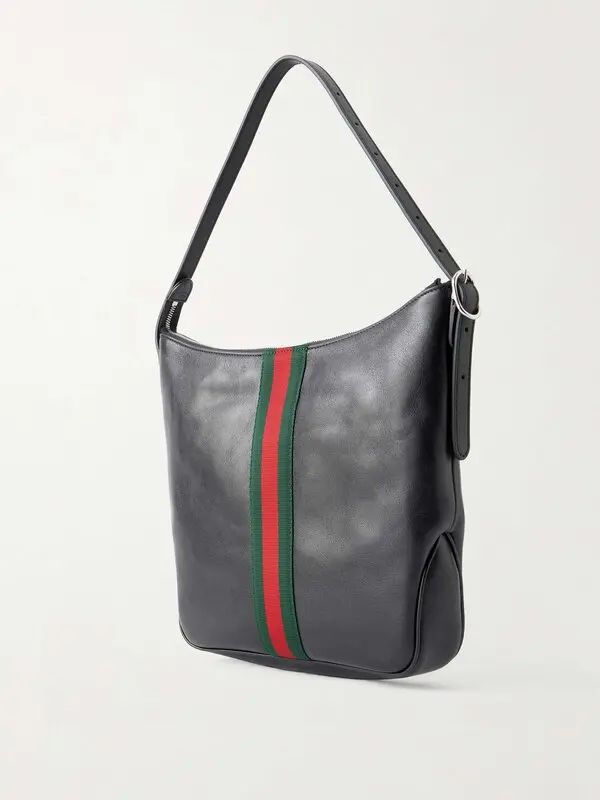 Gucci Lunetta Webbing-trimmed Leather Tote Bag