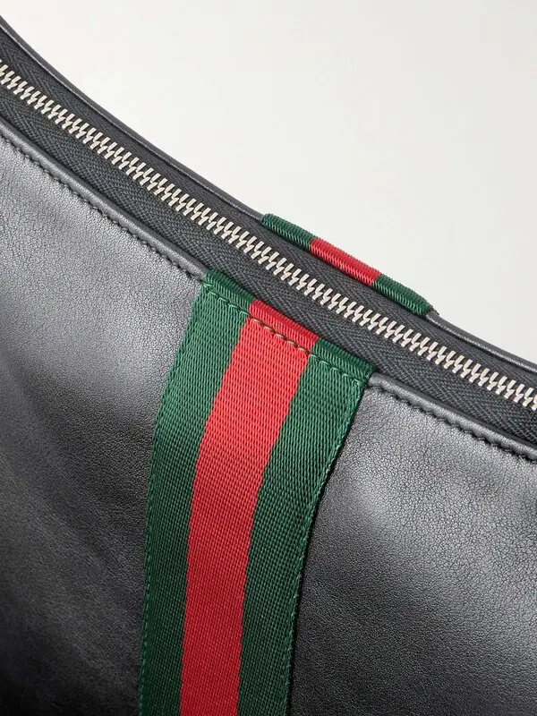 Gucci Lunetta Webbing-trimmed Leather Tote Bag