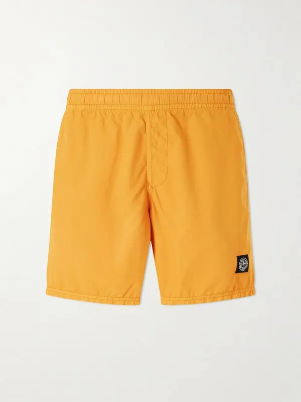 Stone Island Straight-leg Mid-length Logo-print Shell Swim Shorts - Orange