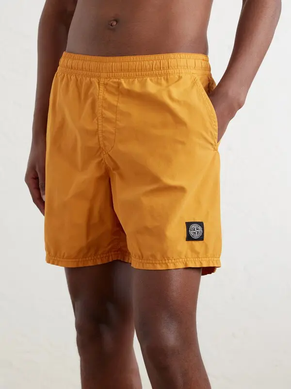 Stone Island Straight-leg Mid-length Logo-print Shell Swim Shorts - Orange