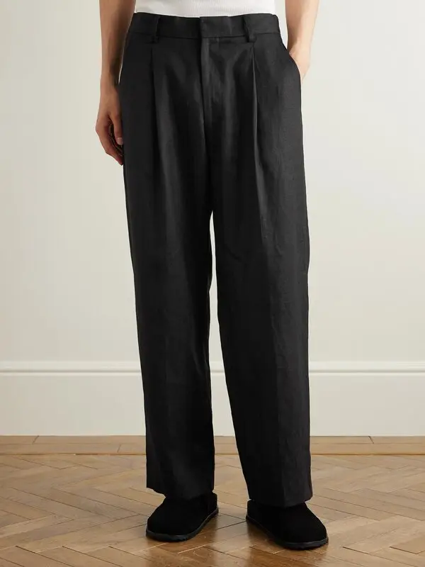 Nn07 Straight-leg Pleated Linen Trousers - Black