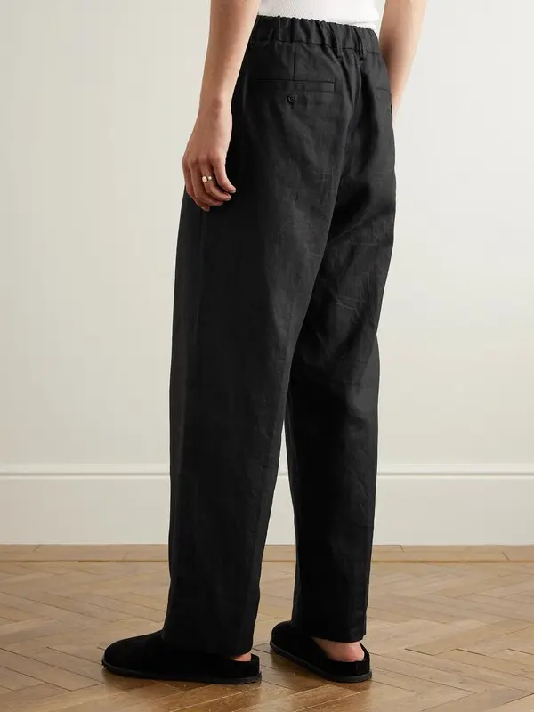 Nn07 Straight-leg Pleated Linen Trousers - Black