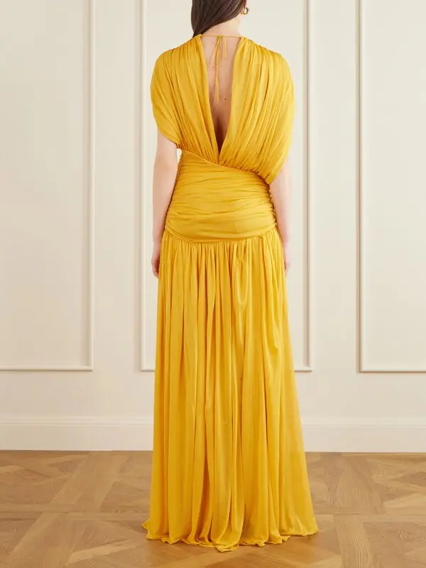 Tove Gathered Chiffon Gown - Yellow