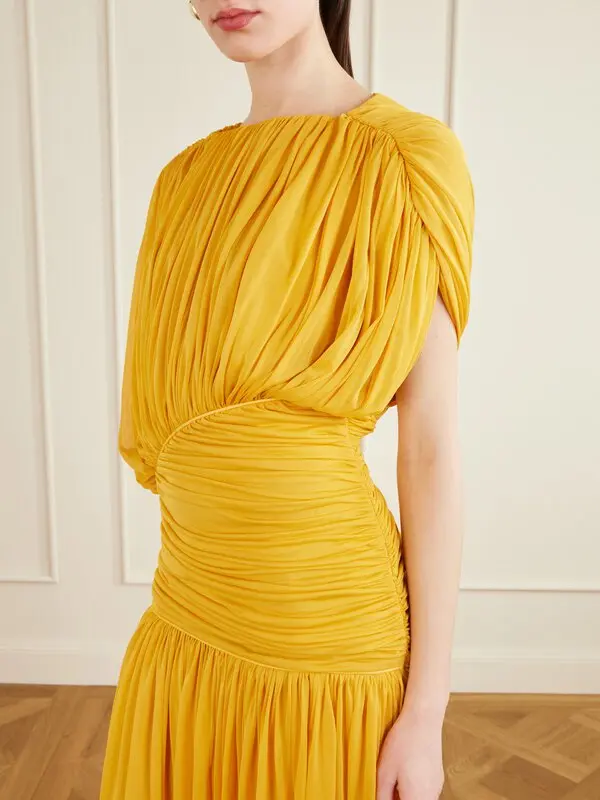Tove Gathered Chiffon Gown - Yellow
