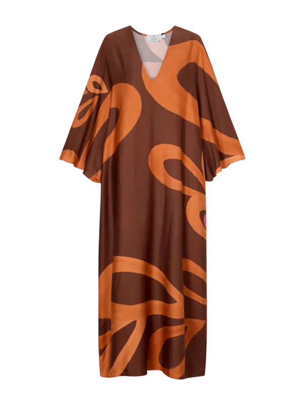 Themis Z Amalthea Printed Satin Kaftan - Brown