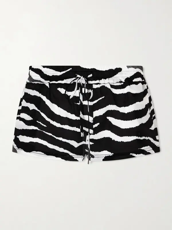 Attico Zebra-print Cotton-voile Shorts - Black