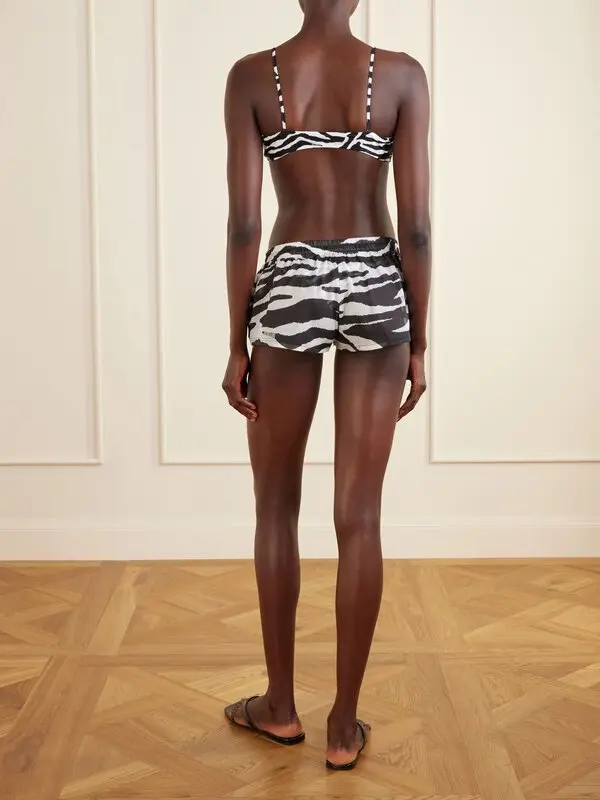 Attico Zebra-print Cotton-voile Shorts - Black