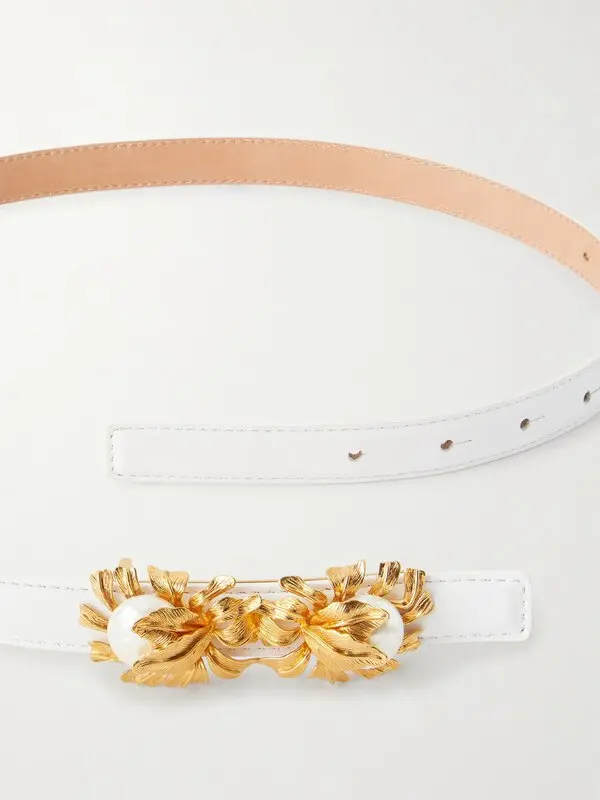 SONIA PETROFF Moonflower Embellished Leather Belt With Faux Pearls