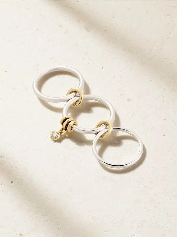 SPINELLI KILCOLLIN Piera" Set Of Three 18k Gold, Sterling And Diamond Rings