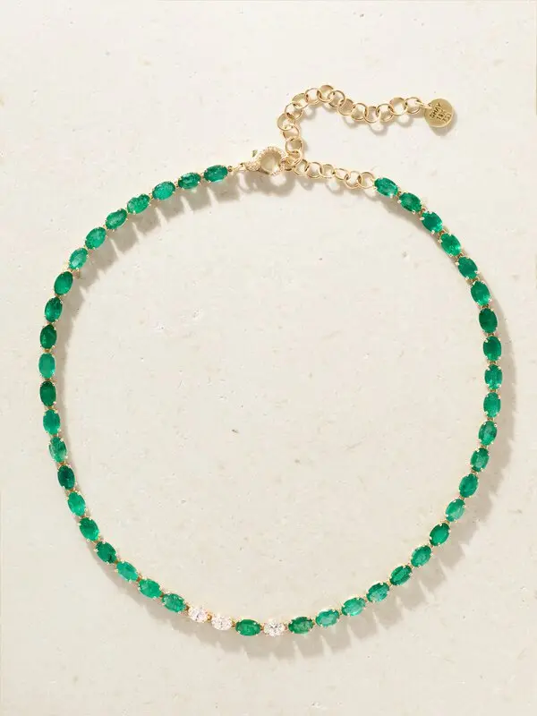Shay 18-karat Gold Emerald And Diamond Tennis Necklace - Green