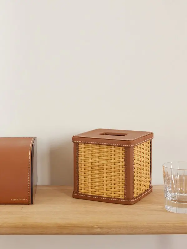 Ralph Lauren Bailey Woven Tissue Box With Leather Trim