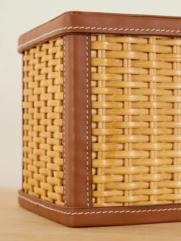 Ralph Lauren Bailey Woven Tissue Box With Leather Trim