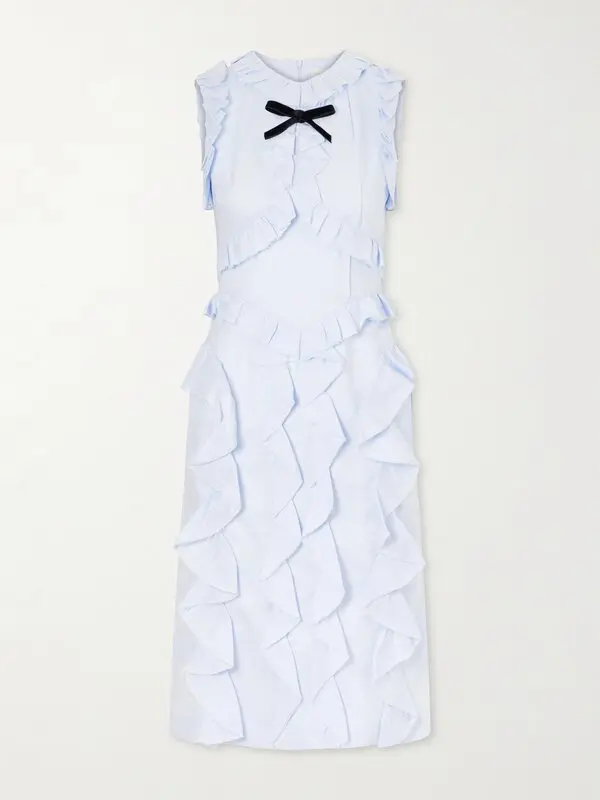 SHUSHU/TONG Ruffled Linen Midi Dress - Blue