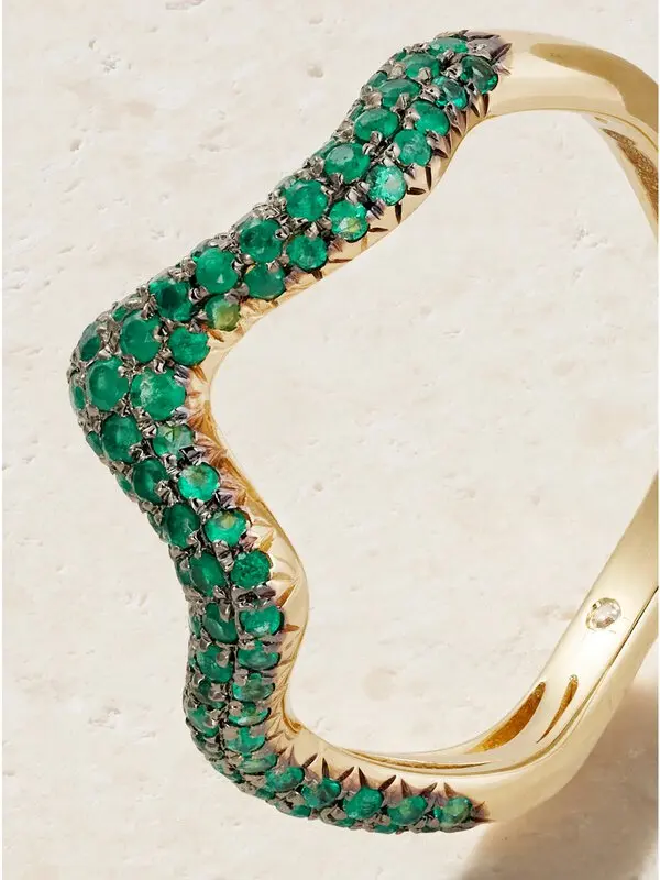 Shay 18k Gold Emerald And Diamond Wave Ring