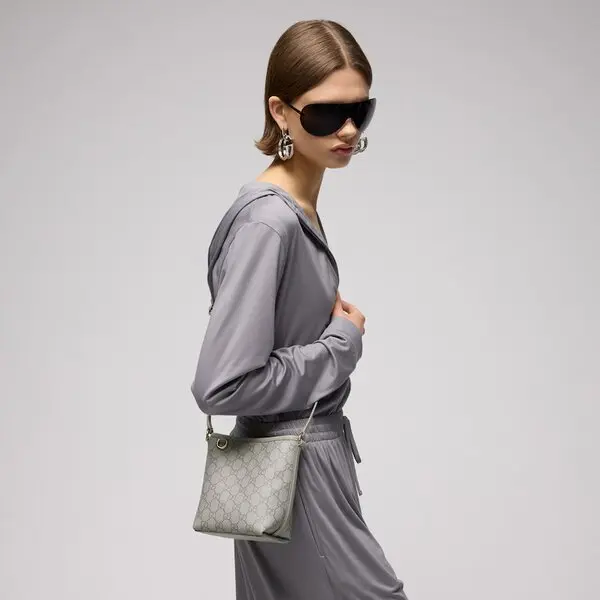 Gucci Gg Emblem Nano Bucket Bag In Gg Canvas - Grey