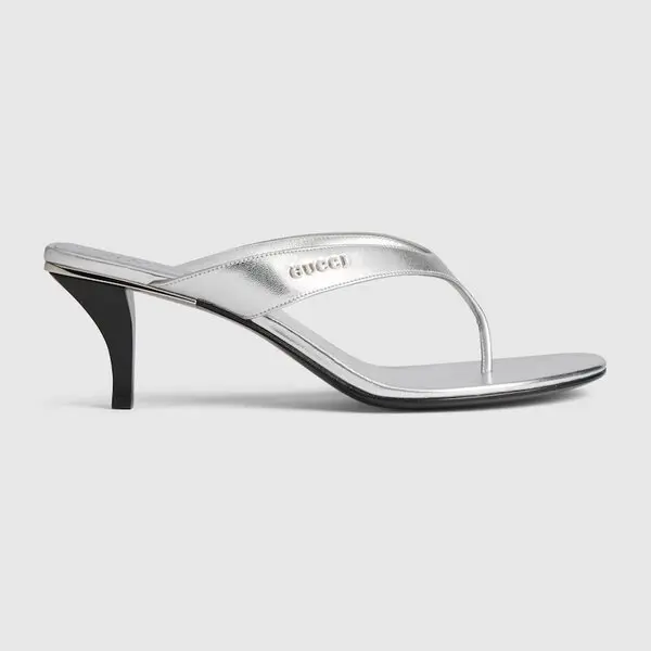 Gucci Metallic Leather Vittoria Thong Sandal - Silver