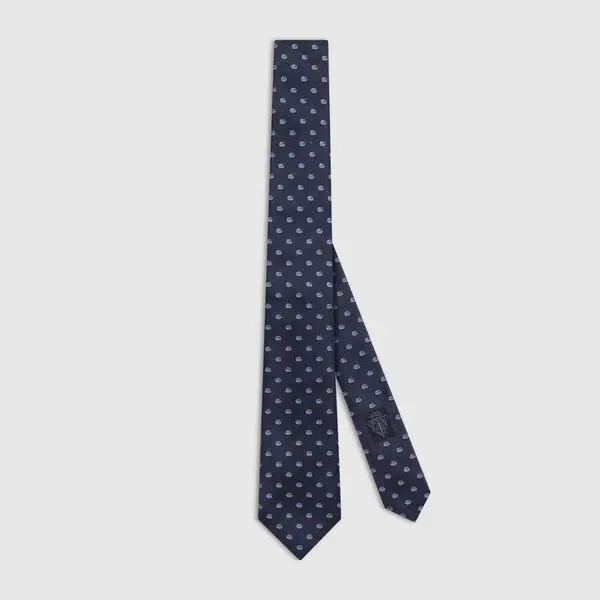 Gucci Double G Silk Jacquard Neck Tie - Blue