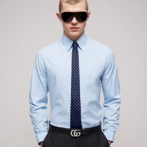 Gucci Double G Silk Jacquard Neck Tie - Blue