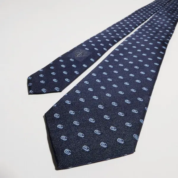 Gucci Double G Silk Jacquard Neck Tie - Blue