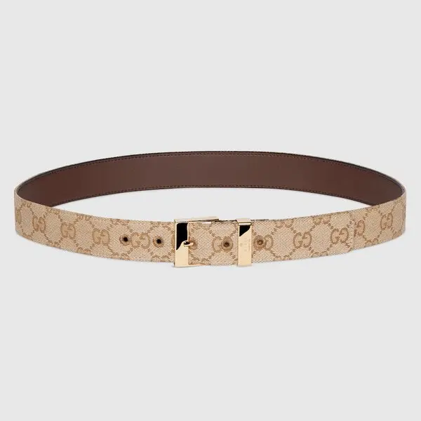 Gucci Gg Canvas Belt With Squared Buckle - Beige
