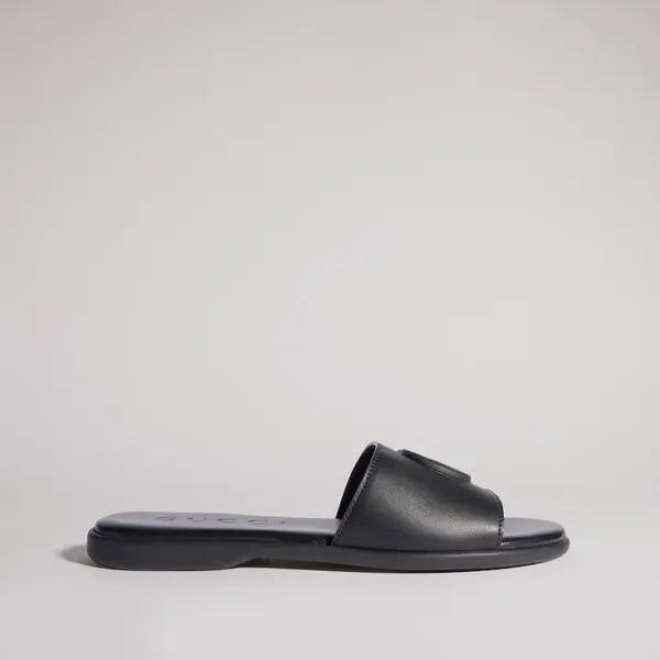Gucci Double G Leather Slide Sandal - Black