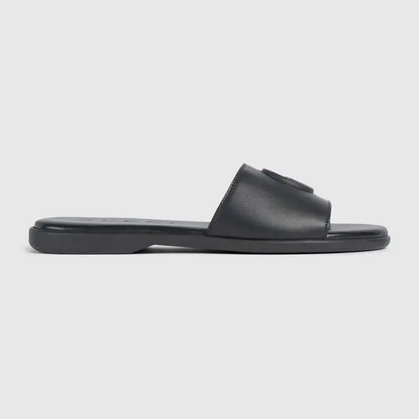 Gucci Double G Leather Slide Sandal - Black