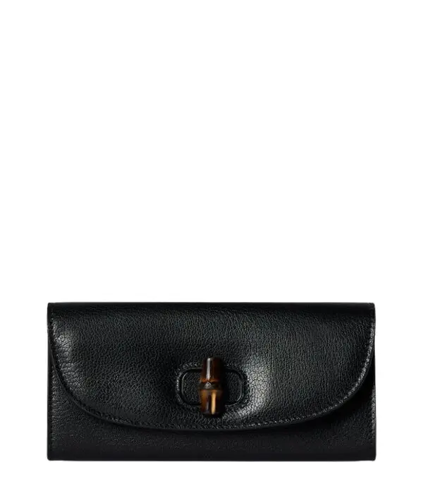 Gucci Long Wallet With Bamboo Leather - Black