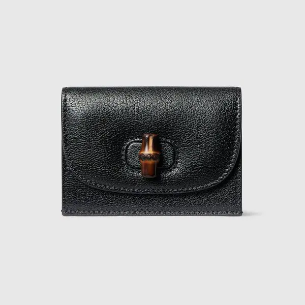 Gucci Card Case With Bamboo Leather - Black