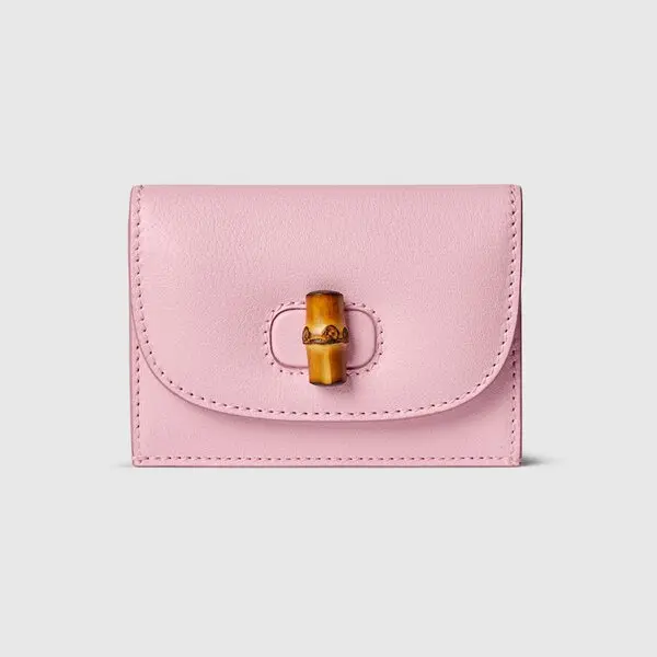 Gucci Card Case With Bamboo Leather - Pink