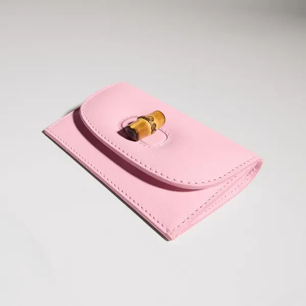 Gucci Card Case With Bamboo Leather - Pink