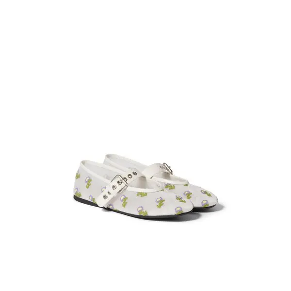 Miu Miu Embroidered Mesh Ballerinas - White