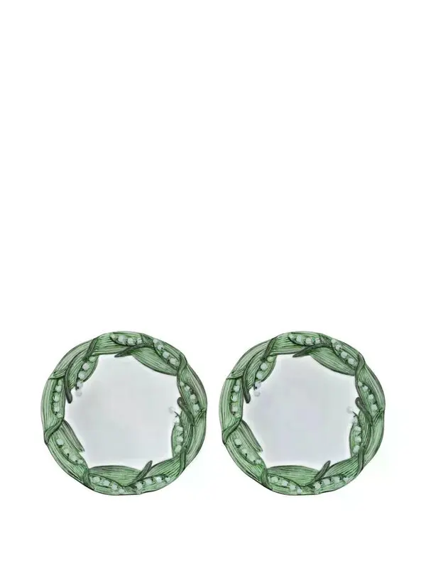 LES-OTTOMANS Lily Of The Valley Hand-painted Foliage Plate - Green