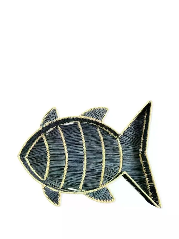 LES-OTTOMANS Raffia Fish Basket - Blue