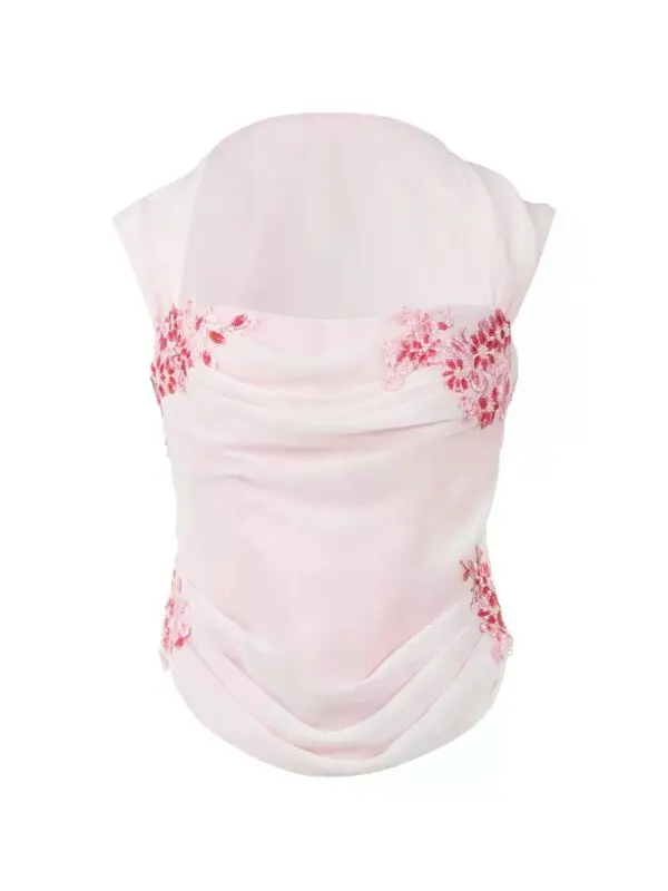 STOLEN STORES Floral Appliqué Draped Top - Pink
