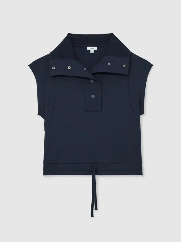 REISS Phoebe Premium Interlock Sleeveless Collared Top - Navy