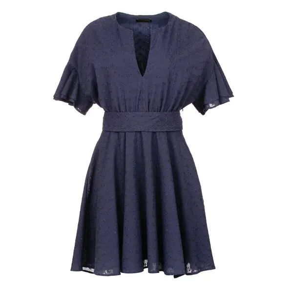 CONQUISTA Embroidered Ruffle Sleeve Dress - Blue
