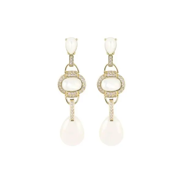 STEPHANIE BROWNE AUSTRALIA Art Deco Drop Earrings With Quartz And Mother Of Pearl - Gold