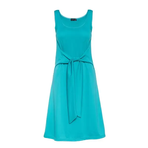 CONQUISTA Sleeveless A-line Dress With Tie Waist - Blue