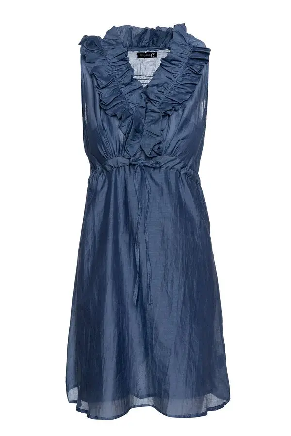 CONQUISTA Sleeveless V-neck Ruffled Dress - Blue