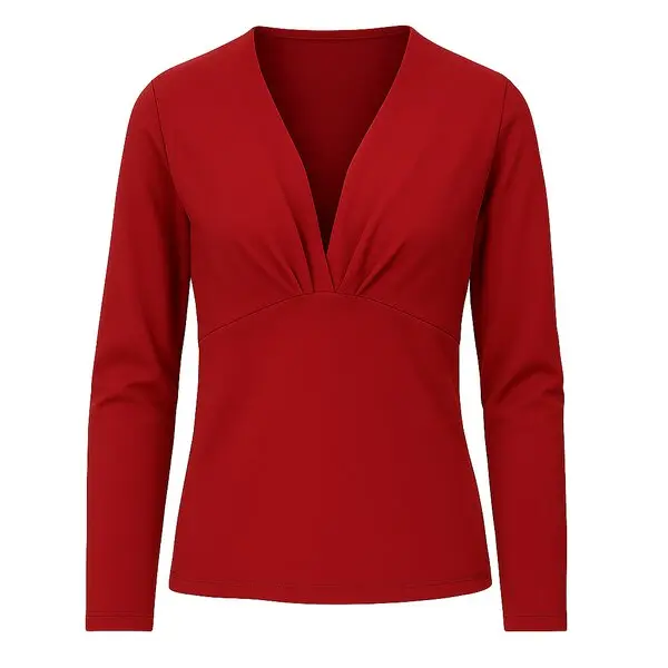 CONQUISTA Long Sleeve V-neck Top - Red