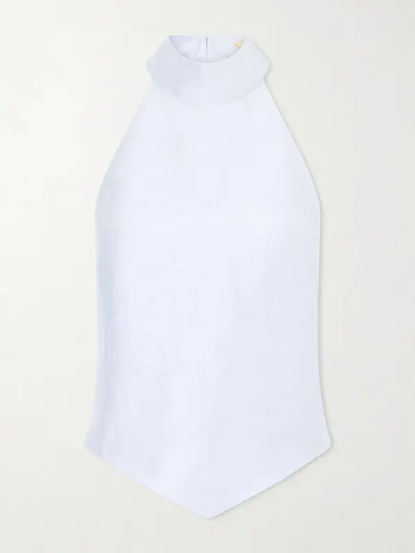 Cult Gaia Bina Linen And Silk-blend Halterneck Top