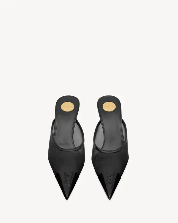 Saint Laurent Renée" Mesh Mules With Stiletto Heel And Cap Toe - Black