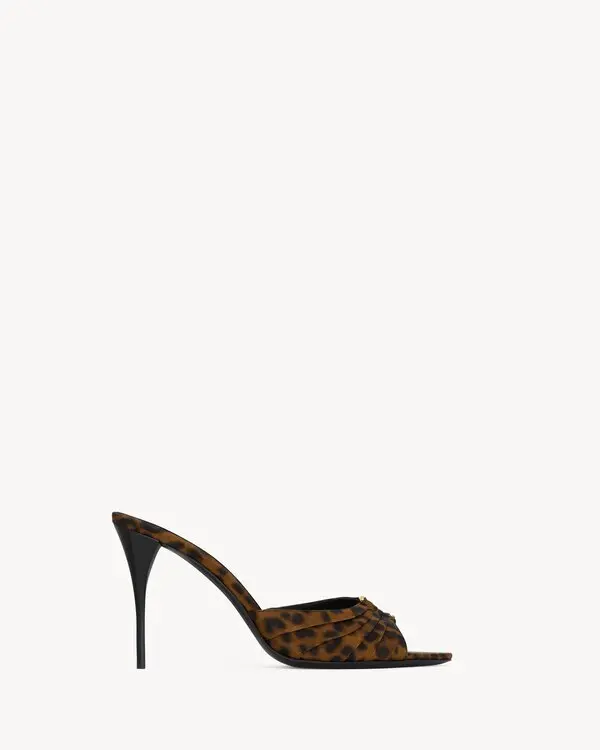 Saint Laurent Babylone Mules In Grosgrain - Leopard