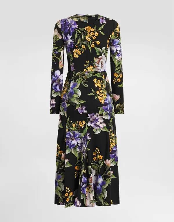 Dolce & Gabbana Charmeuse Floral Print Long Sleeve Dress