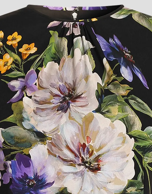 Dolce & Gabbana Charmeuse Floral Print Long Sleeve Dress