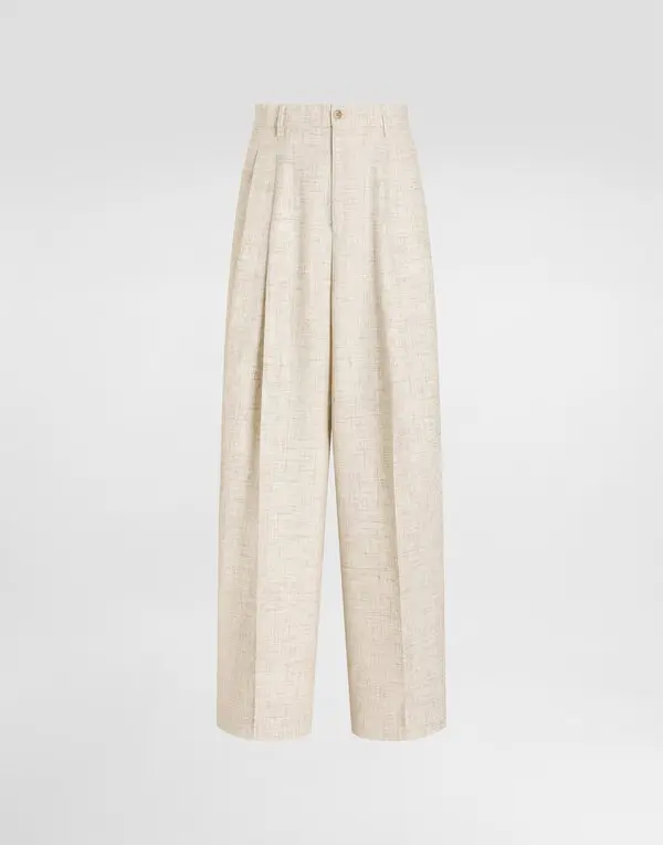Dolce & Gabbana Tweed-effect Linen And Viscose Trousers - Multicolor